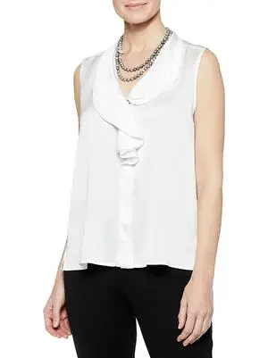 Misook Ruffle Neck Tank Top - White