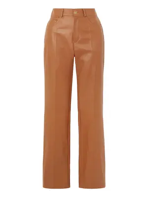 Loro Piana Leather Straight-Leg Pants Brown