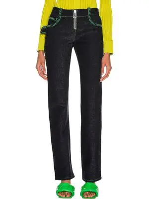 Bottega Veneta Embroidered Cotton Denim Trouser - Navy
