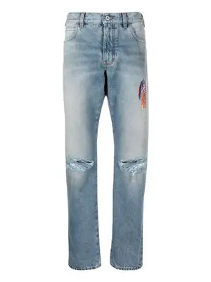 COUNTY OF MILAN Straight-leg Denim Jeans With Feather Detail - Blue