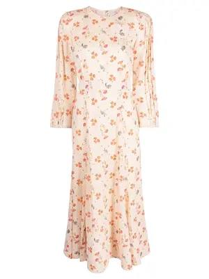 ULYANA SERGEENKO Floral-print Silk Midi Dress - Neutrals