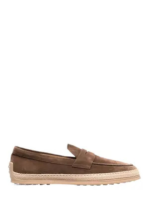 TOD'S Woven Trim Penny Loafers - Brown