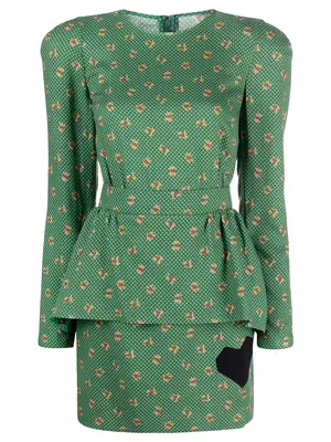 ULYANA SERGEENKO Printed Peplum Dress - Green