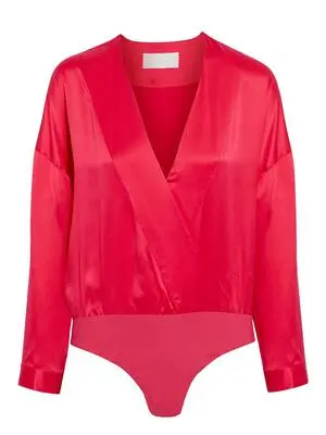 Michelle Mason Wrap-effect Silk-charmeuse Bodysuit - Bright Pink