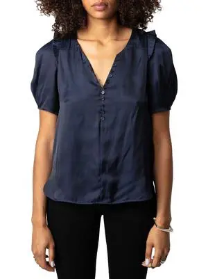 Zadig&Voltaire Twisty Satin Ruffle Top - Sailor