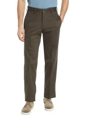 Berle Charleston Khakis Flat Front Stretch Sateen Pants - Olive