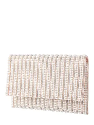 Nina Crystal And Imitation Pearl Embellished Clutch - White