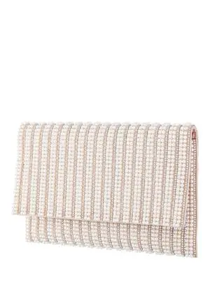 Nina Nina Crystal And Imitation Pearl Embellished Clutch White