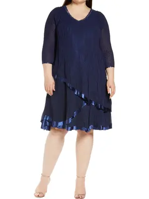 Komarov Layered Chiffon Dress Navy