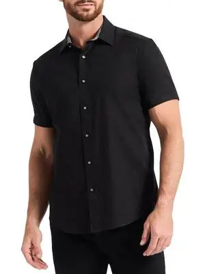 Robert Graham Highland Jacquard Short Sleeve Button-up Shirt - Black