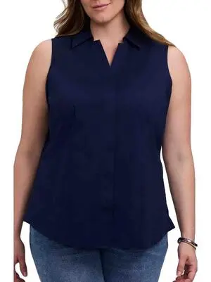 Foxcroft FOXCROFT Taylor Non-Iron Sleeveless Button-Up Shirt Navy