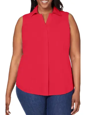 Foxcroft Taylor Non-Iron Sleeveless Button-Up Shirt Sweet Cherry