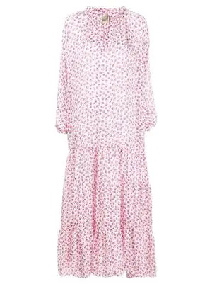 BAMBAH Floral-print Smocked Kaftan Dress - White