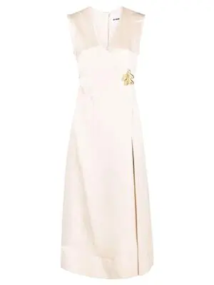 JIL SANDER Silk Midi Wrap Dress - Neutrals