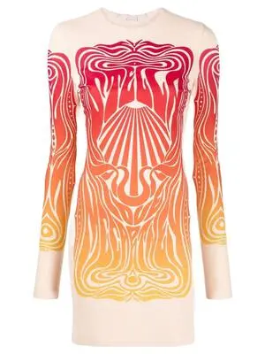 Stella McCartney Graphic Print Long Sleeve Mini Dress - Neutrals