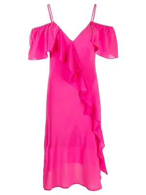 Gold Hawk Ruffle-detail V-neck Dress - Pink