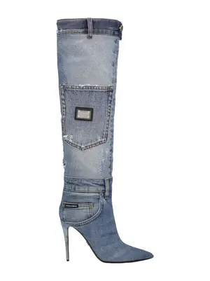 Dolce & Gabbana Patchwork Denim Boots - Blue