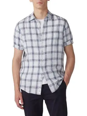 Rodd & Gunn Harwich Plaid Short Sleeve Linen Button-up Shirt - Chambray