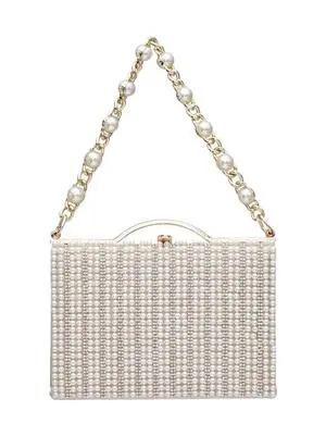 Nina Issa Imitation Pearl And Crystal Clutch - White/gold
