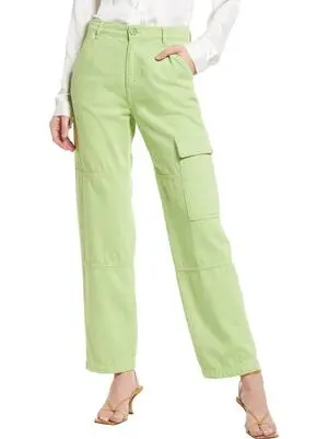 REFORMATION Bailey High Waist Organic Cotton Utility Pants - Lime