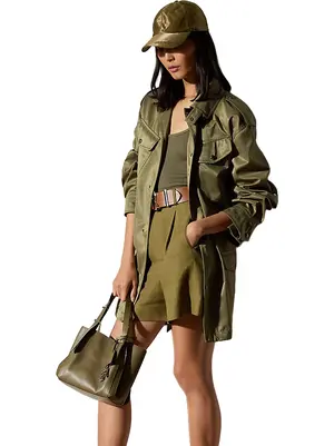 Ralph Lauren Tracy Pleated Linen Shorts Moss