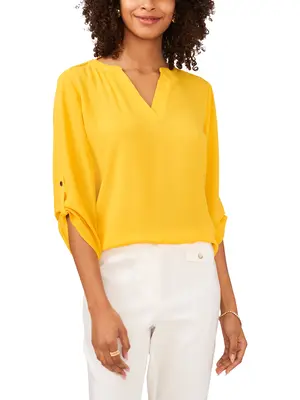 Chaus Chaus Split Neck Blouse Gold Charm