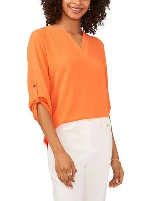 Chaus Chaus Split Neck Blouse Hot Coral