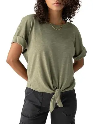 Sanctuary All Day Tie Front Tee - Trail Green