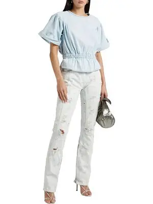 IRO PARIS Zafo Gathered Denim Peplum Top - Light Denim
