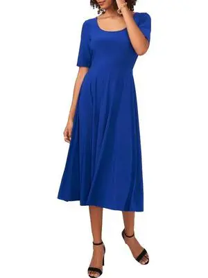 Chaus Elbow Sleeve Knit Midi Dress - Blue
