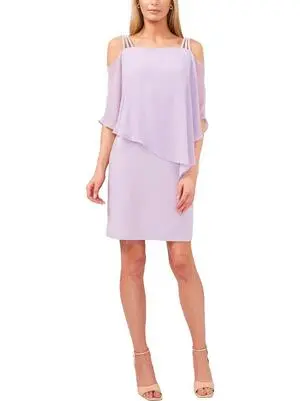 Chaus Cold Shoulder Overlay Sheath Dress - Iris Allure