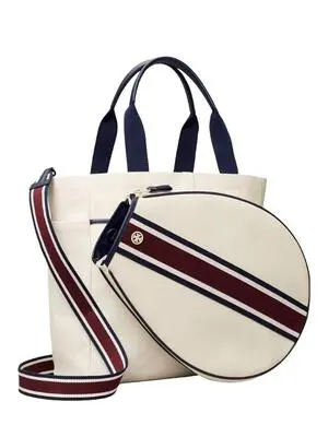 Tory Burch Striped Tennis Tote - Ivory Pearl/winetasting