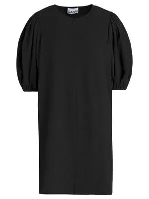 GANNI Crepe Mini Dress With Gathered Sleeves - Black