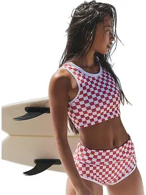 SALT GYPSY Crop Surf Top - Chilli Checkers