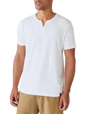 Lucky Brand Venice Button Neck Cotton Blend T-shirt - Bright White