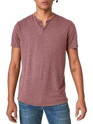 Lucky Brand Venice Button Neck Cotton Blend T-shirt - Port Royale