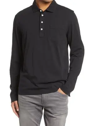 Billy Reid Pensacola Long Sleeve Organic Cotton Pocket Polo - Black