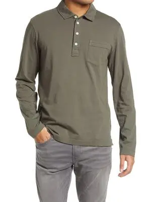 Billy Reid Pensacola Long Sleeve Organic Cotton Pocket Polo - Washed Grey