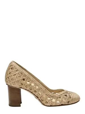 Sarah Flint Round Toe Pump With Block Heel Almond Raffia
