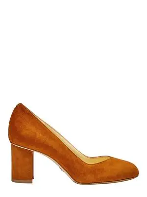 Sarah Flint Round Toe Pump With Block Heel Cognac Suede
