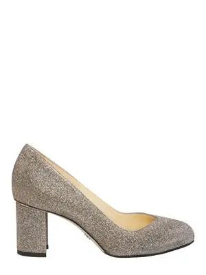 Sarah Flint Round Toe Pump With Block Heel Gunmetal Lame