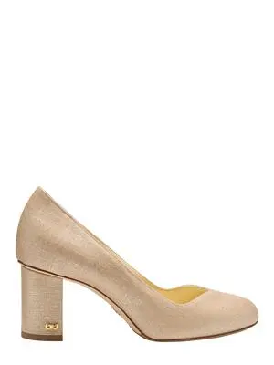 Sarah Flint Round Toe Pump With Block Heel Light Gold Linen