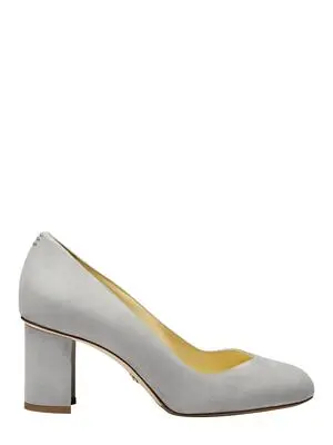 Sarah Flint Round Toe Pump With Block Heel Light Grey Suede