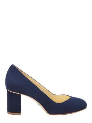 Sarah Flint Round Toe Pump With Block Heel Navy Suede