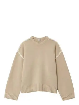 TOTEME Oversized Embroidered Wool And Cashmere-blend Sweater - Neutrals