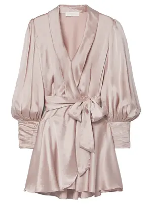 ZIMMERMANN Ruffled Silk-Satin Mini Wrap Dress