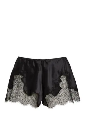 MARJOLAINE Silk Lace-trim Baccarat Shorts - Black