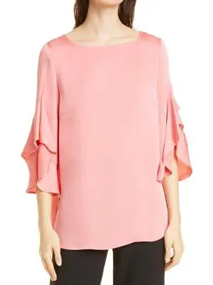 Misook Crêpe De Chine Ruffle Sleeve Top - Sugar