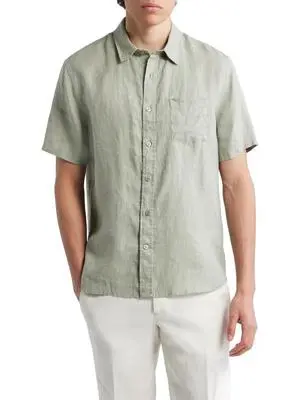 Vince Classic Fit Short Sleeve Linen Shirt - Matcha