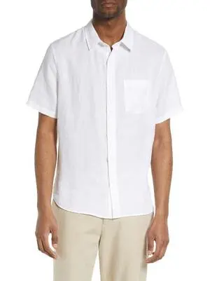 Vince Classic Fit Short Sleeve Linen Shirt - Optic White